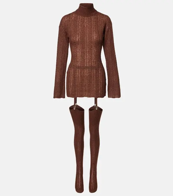AYA MUSE Cable-knit Minidress And Tights Set - Brown