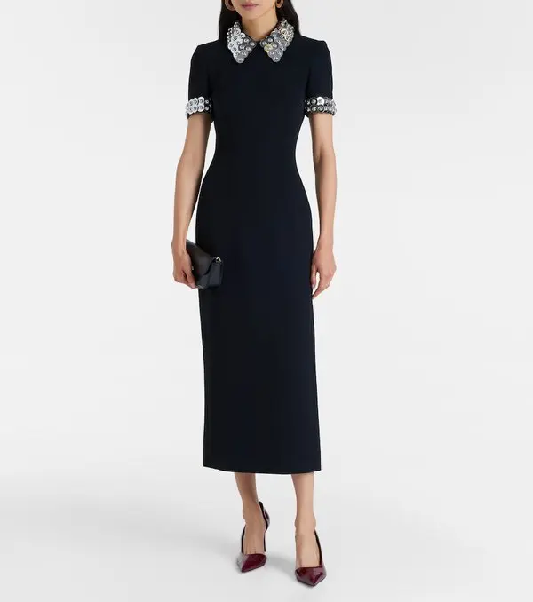 David Koma Embellished Cady Midi Dress - Black
