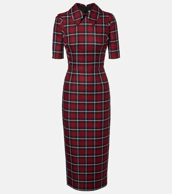 EMILIA WICKSTEAD Valletta Plaid Wool-blend Midi Dress - Red