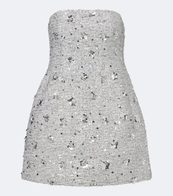 Simkhai Kit Sequined Tweed Bustier Dress - Silver