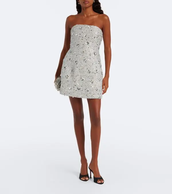 Simkhai Kit Sequined Tweed Bustier Dress - Silver