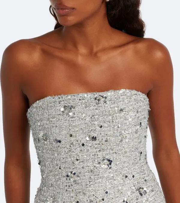 Simkhai Kit Sequined Tweed Bustier Dress - Silver