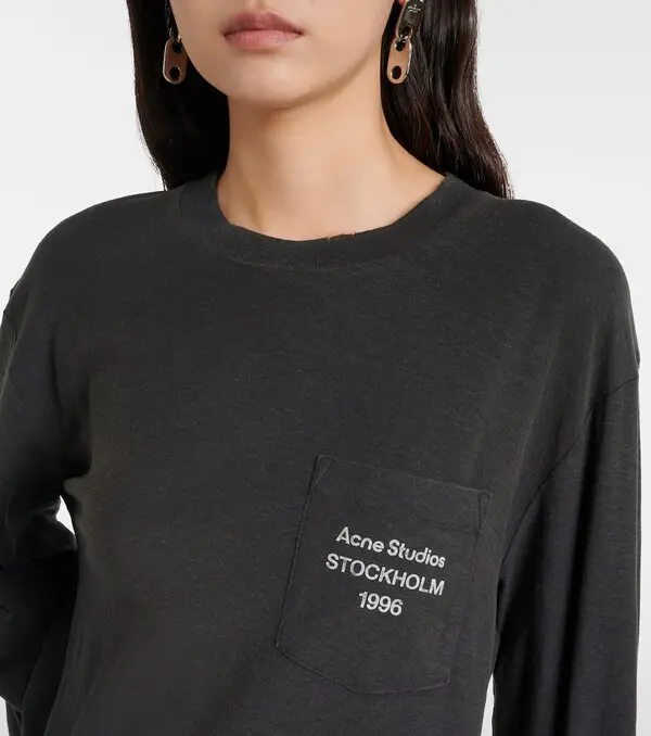 Acne Studios Logo Cotton And Hemp Jersey Top - Black