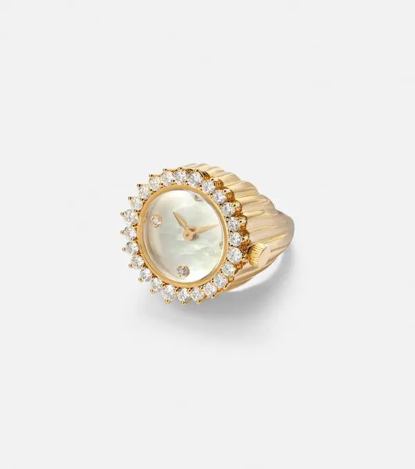 Yvonne Léon L'horloge Diamond & Mother-of-pearl Ring - Gold