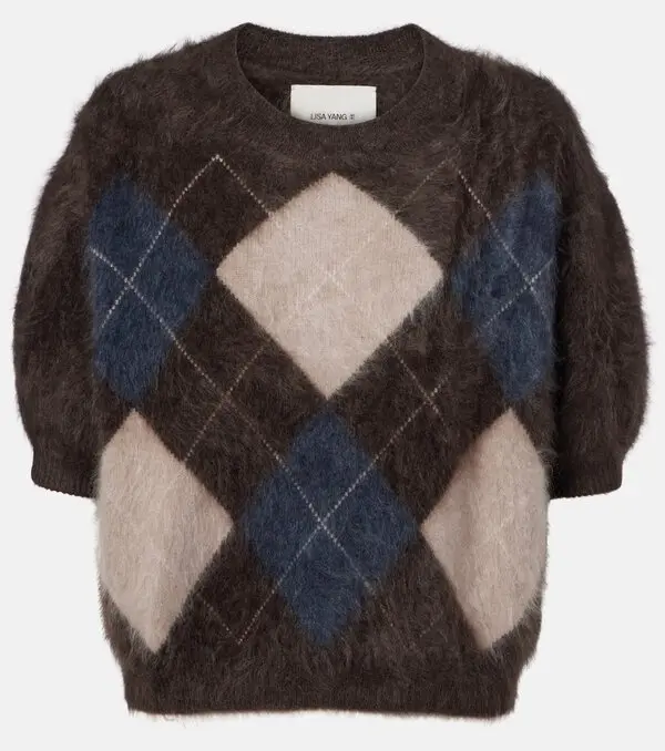 LISA YANG Juniper Argyle Knitted Cashmere Top - Brown
