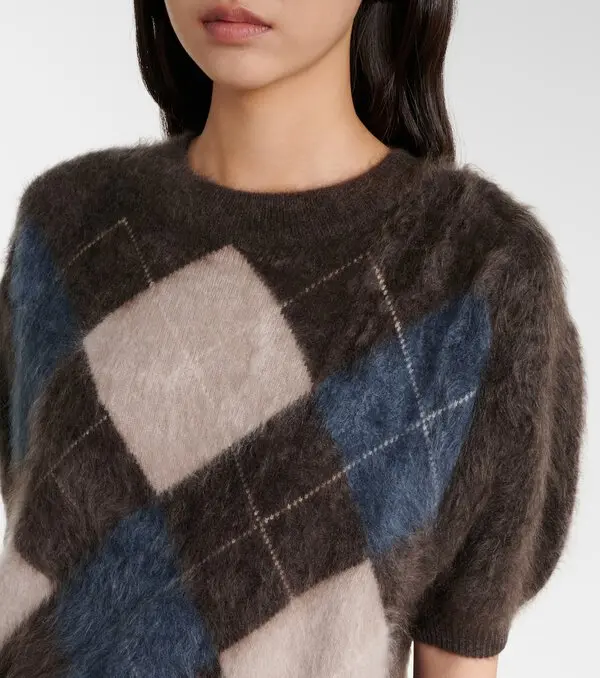 LISA YANG Juniper Argyle Knitted Cashmere Top - Brown