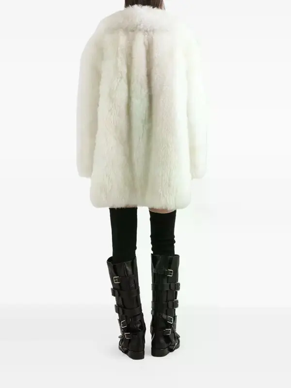 Dolce & Gabbana Buckle-detail Shearling Coat - Neutrals