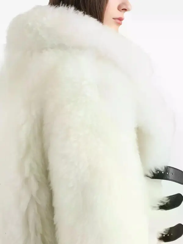 Dolce & Gabbana Buckle-detail Shearling Coat - Neutrals