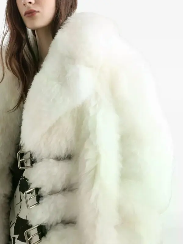 Dolce & Gabbana Buckle-detail Shearling Coat - Neutrals