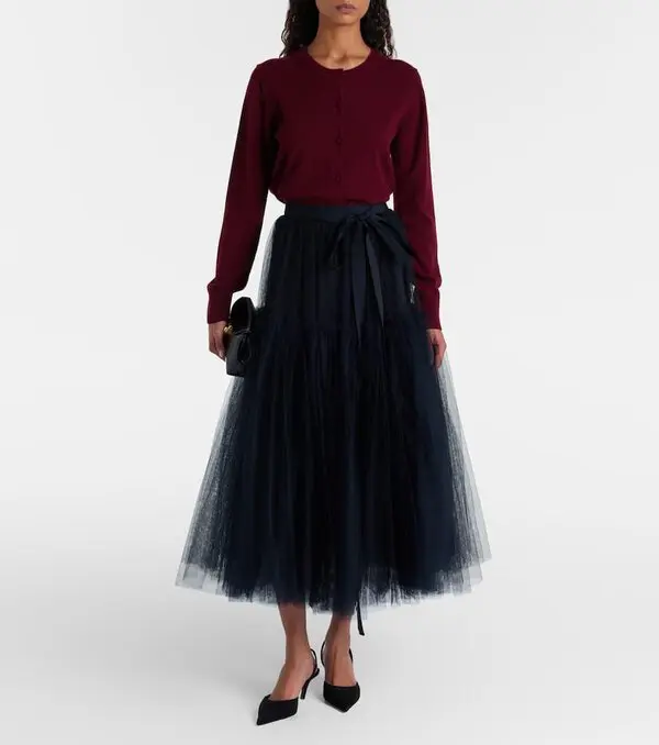 Erdem Belted Tulle Midi Skirt