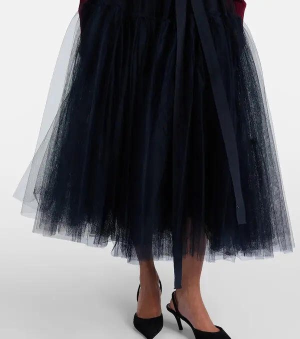 Erdem Belted Tulle Midi Skirt
