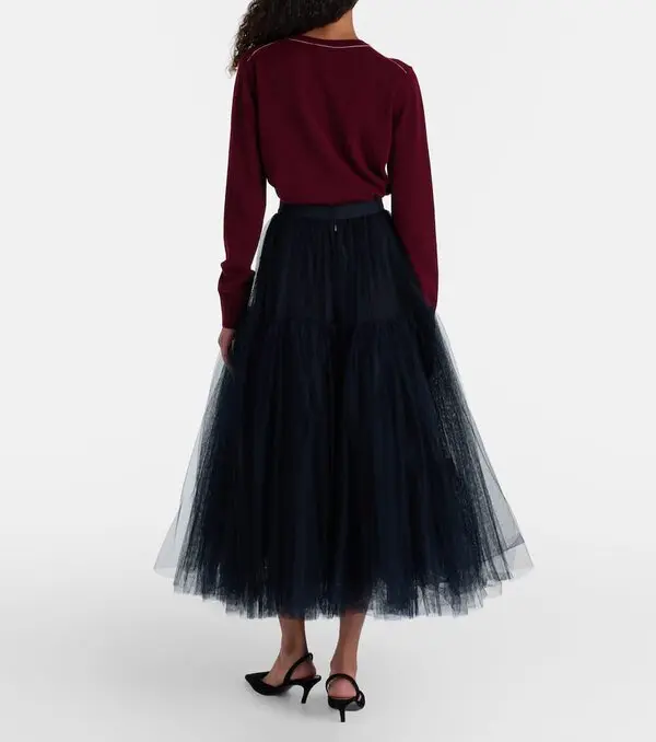 Erdem Belted Tulle Midi Skirt