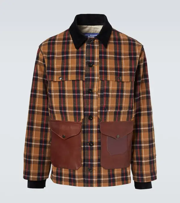 Junya Watanabe Checked Leather-trimmed Cotton Jacket