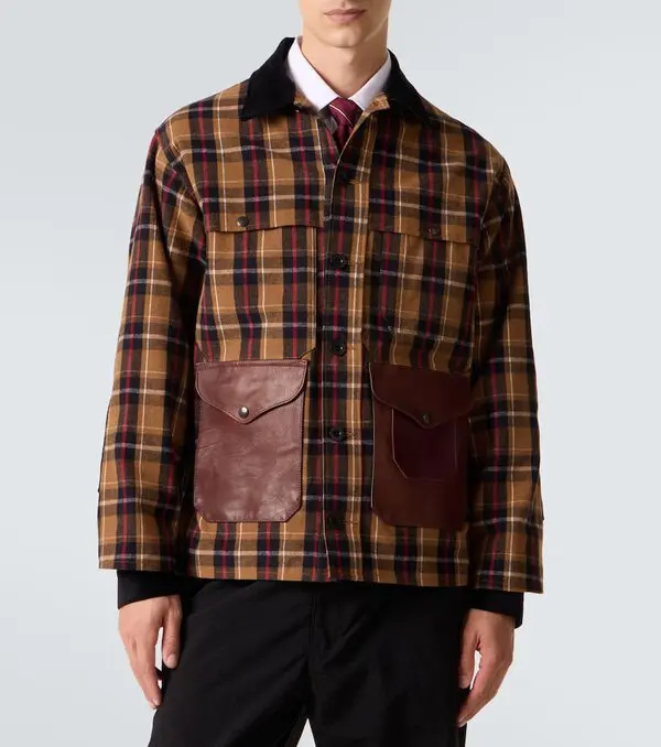 Junya Watanabe Checked Leather-trimmed Cotton Jacket