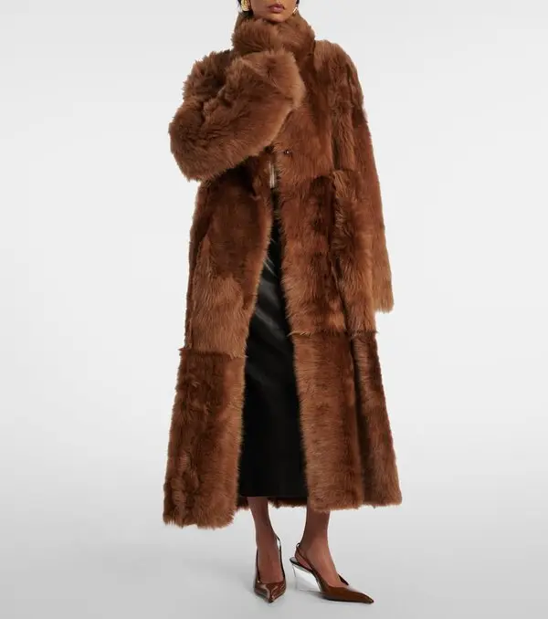 Nour Hammour Marlene Leather And Shearling Coat
