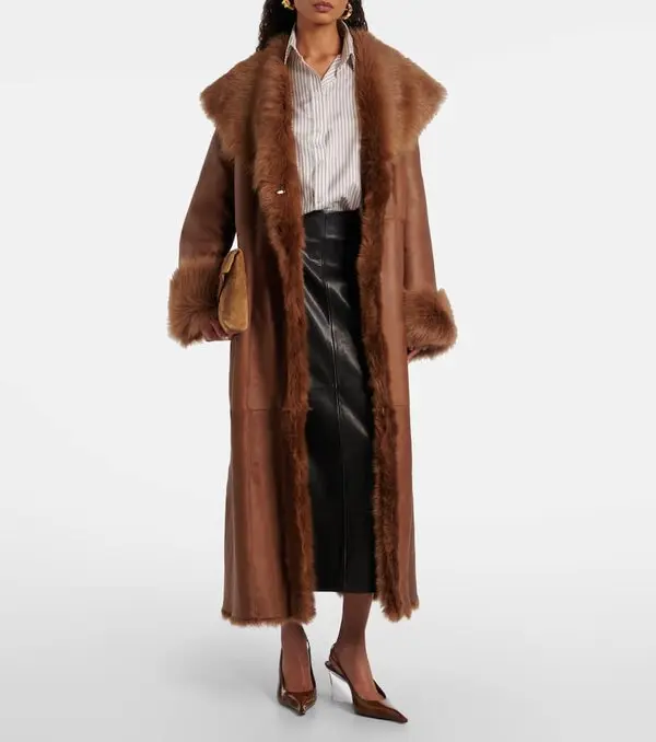 Nour Hammour Marlene Leather And Shearling Coat