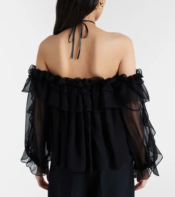Carolina Herrera Floral-appliqué Silk Tulle Top