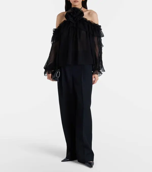 Carolina Herrera Floral-appliqué Silk Tulle Top