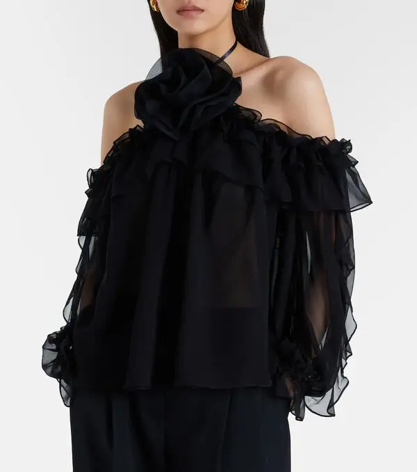 Carolina Herrera Floral-appliqué Silk Tulle Top