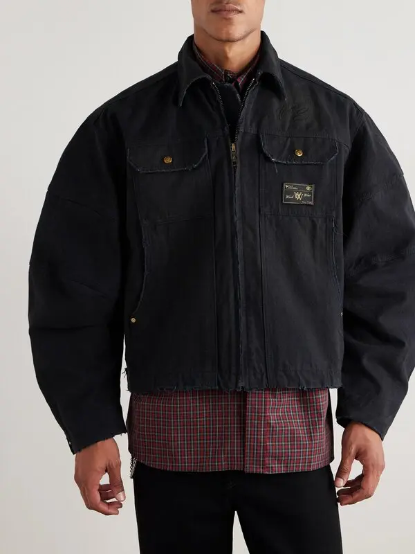 WILLY CHAVARRIA Stockton Cropped Distressed Denim Jacket - Black