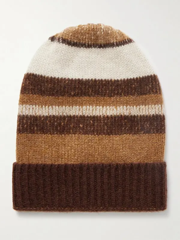 THE ELDER STATESMAN Striped Cashmere Beanie - Brown