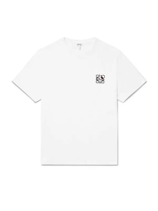 Loewe Logo-embroidered Cotton-jersey T-shirt - White
