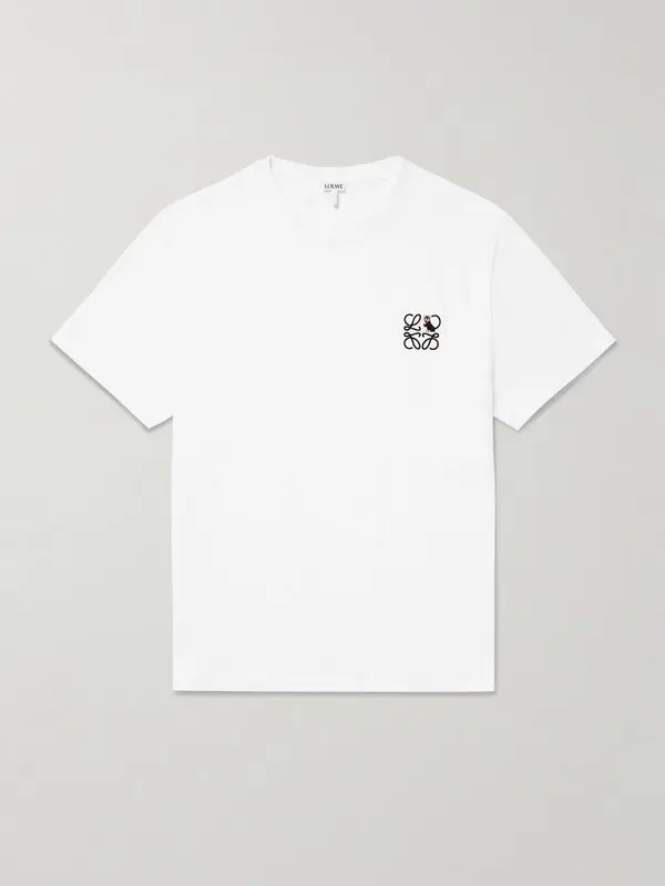 Loewe Logo-embroidered Cotton-jersey T-shirt - White