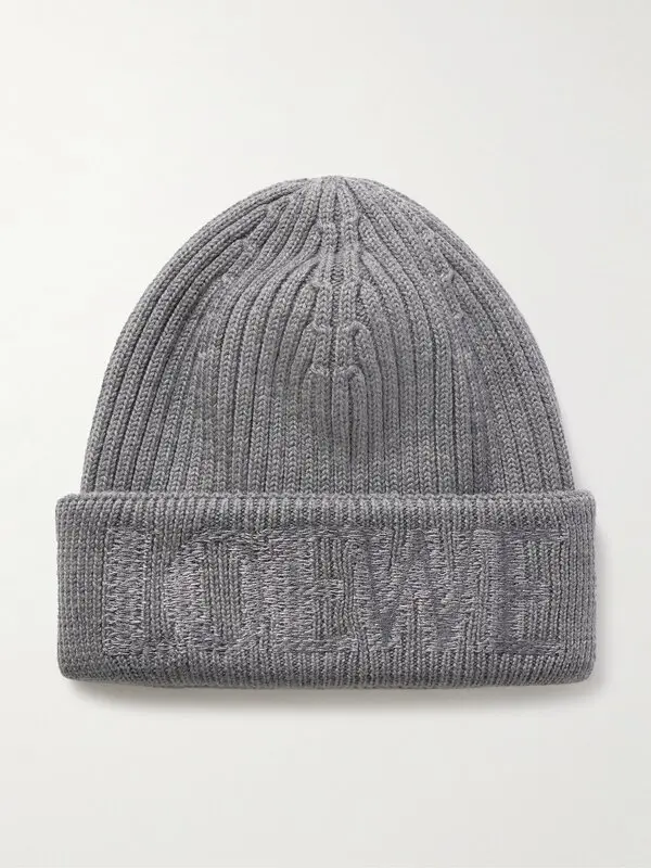 Loewe Logo-embroidered Ribbed Wool Beanie - Gray