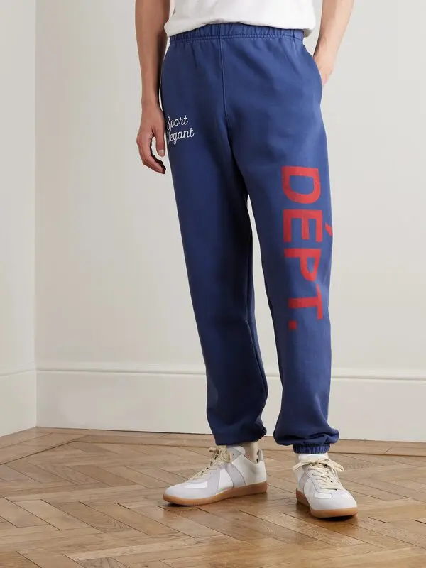 GALLERY DEPT. Team Dept Tapered Embroidered Printed Cotton-jersey Sweatpants - Blue
