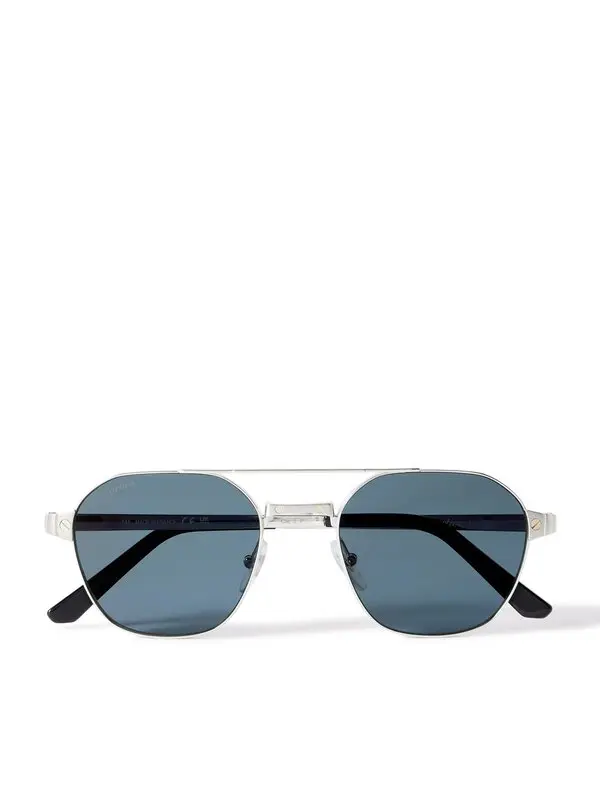 CARTIER Santos De Aviator-style Sunglasses - Silver