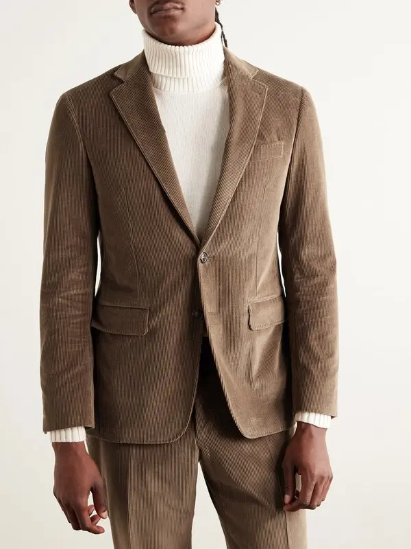 Canali Kei Slim-fit Cotton-blend Corduroy Suit Jacket - Brown