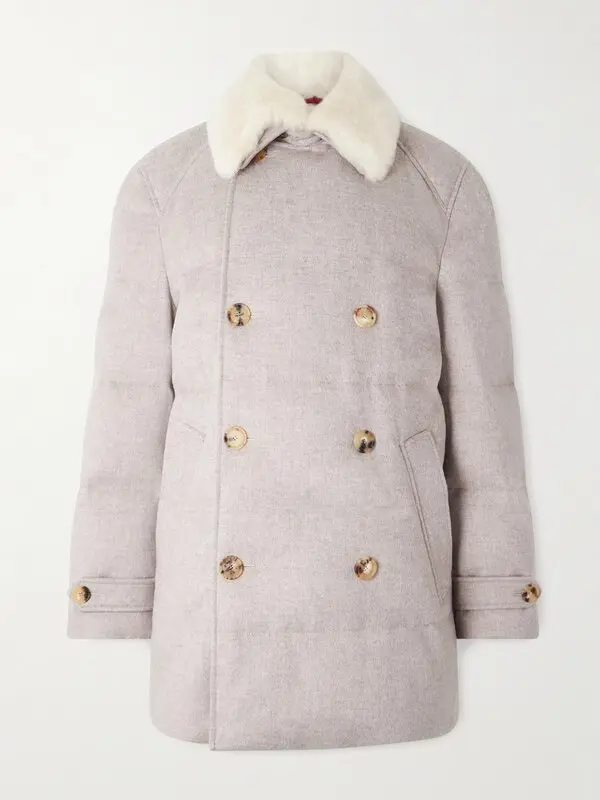 Brunello Cucinelli Shearling-trimmed Quilted Cashmere Down Coat - Neutrals