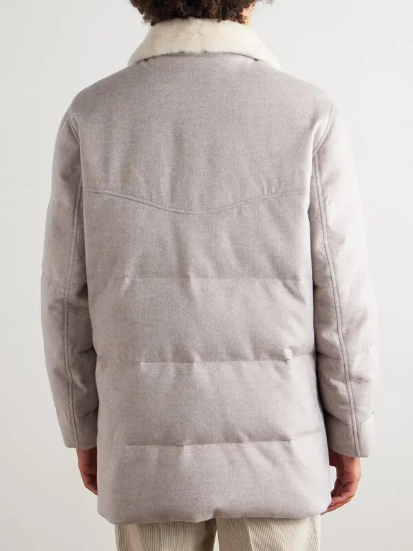 Brunello Cucinelli Shearling-trimmed Quilted Cashmere Down Coat - Neutrals