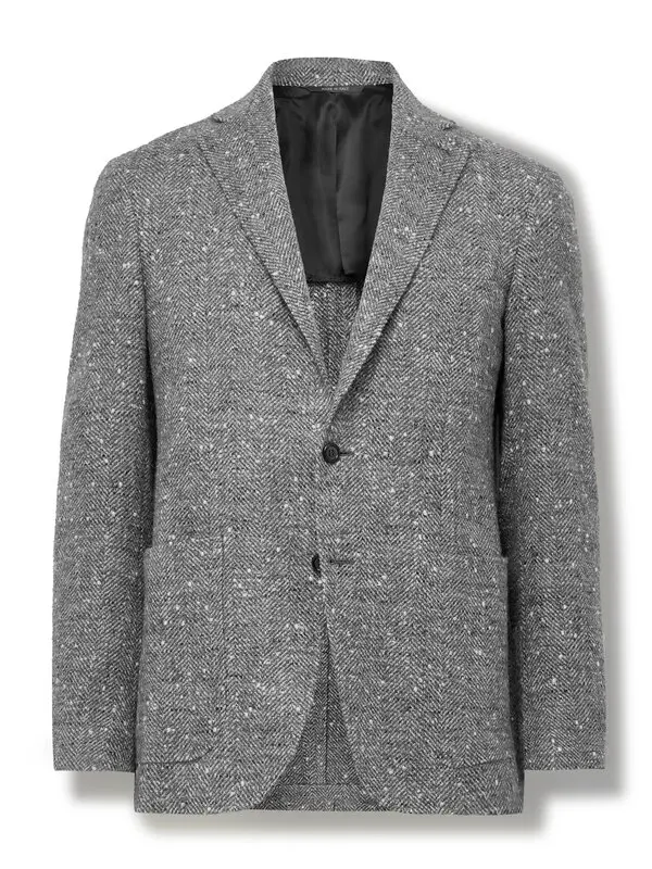 Canali Kei Herringbone Wool-blend Blazer - Gray