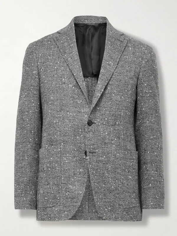 Canali Kei Herringbone Wool-blend Blazer