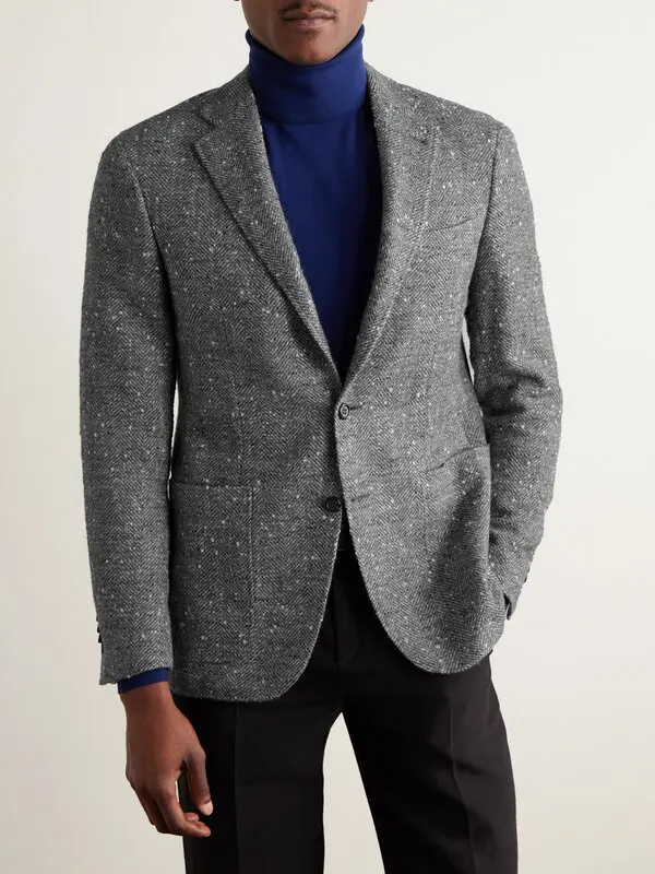 Canali Kei Herringbone Wool-blend Blazer