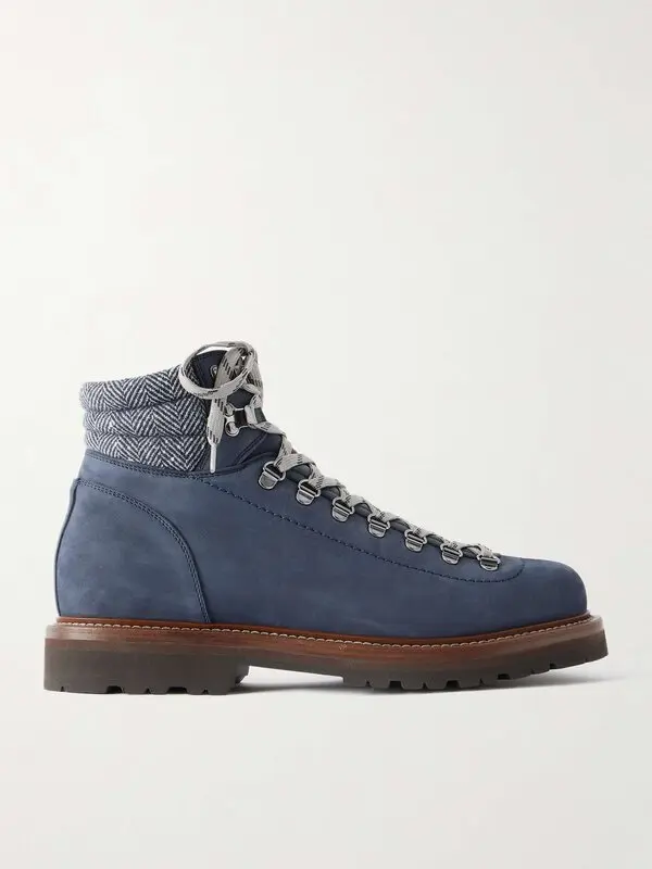 Brunello Cucinelli Flannel-trimmed Nubuck Boots - Navy