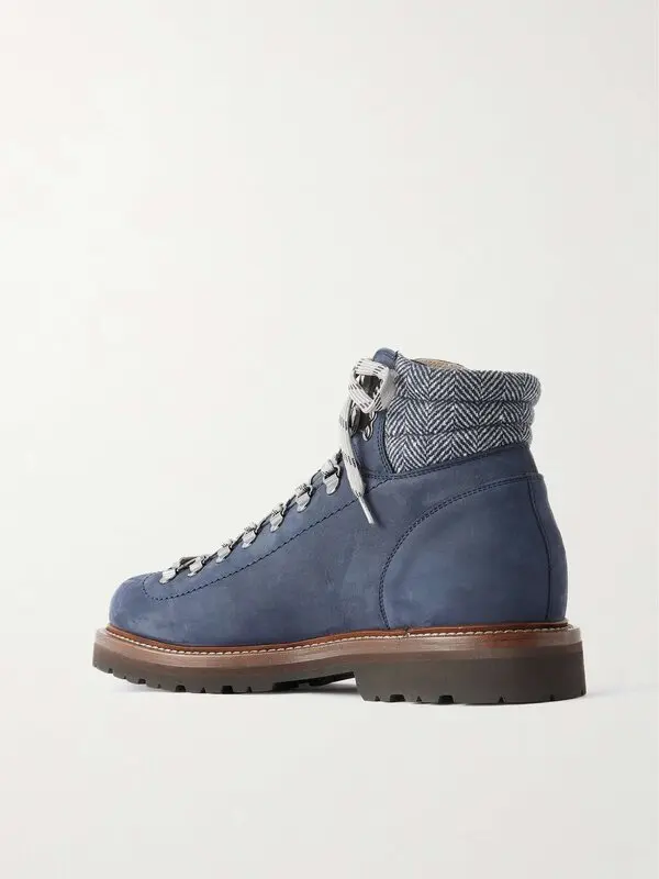 Brunello Cucinelli Flannel-trimmed Nubuck Boots - Navy