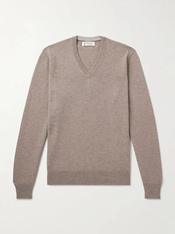 Brunello Cucinelli V-neck Cashmere Sweater - Neutrals