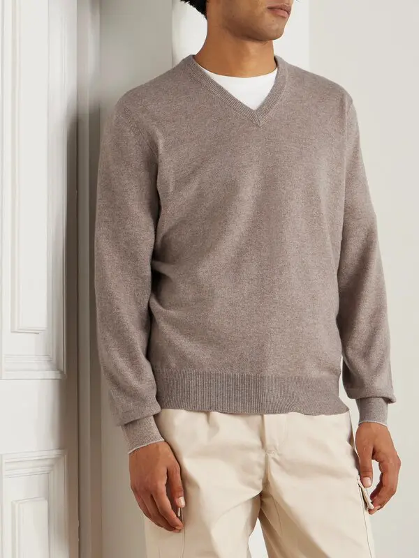 Brunello Cucinelli V-neck Cashmere Sweater - Neutrals