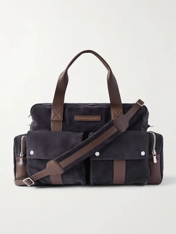 Brunello Cucinelli Leather-trimmed Suede Duffle Bag - Blue