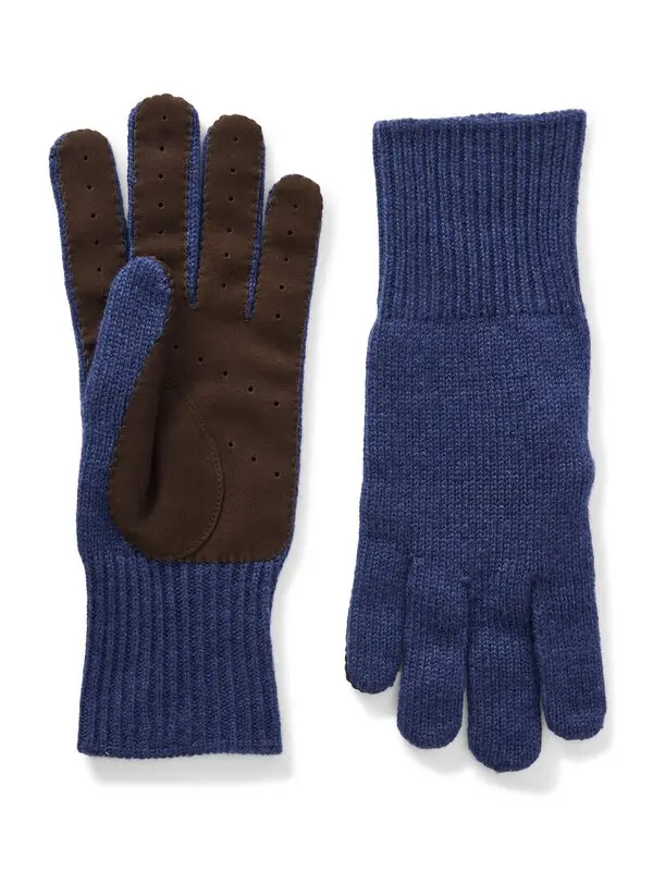 Brunello Cucinelli Suede-trimmed Cashmere Gloves - Blue