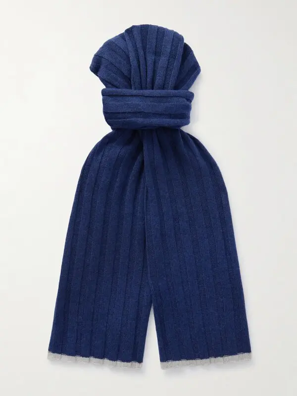 Brunello Cucinelli Ribbed Cashmere Scarf - Blue
