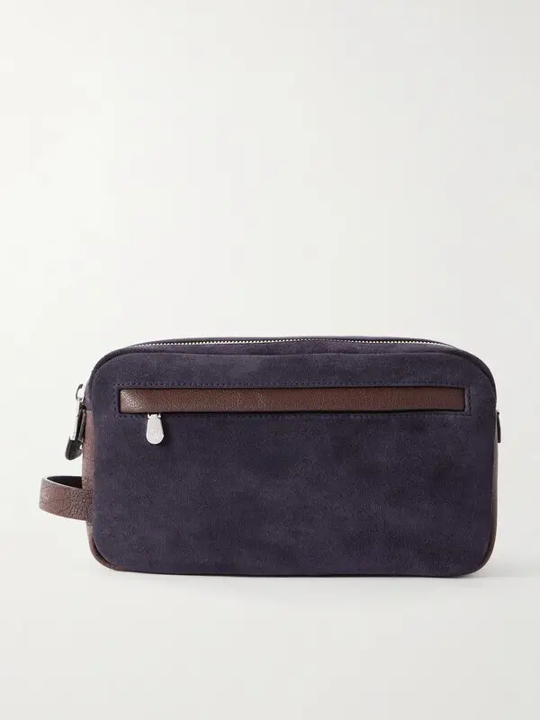 Brunello Cucinelli Leather-trimmed Suede Wash Bag - Purple