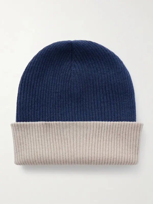 Brunello Cucinelli Reversible Ribbed Cashmere Beanie - Blue