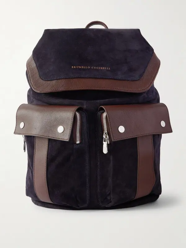 Brunello Cucinelli Leather-trimmed Suede Backpack - Blue