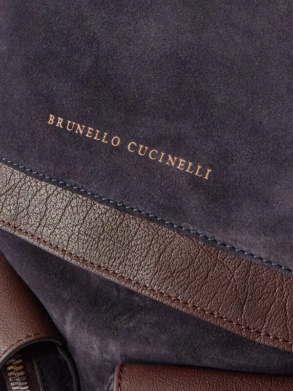 Brunello Cucinelli Leather-trimmed Suede Backpack - Navy
