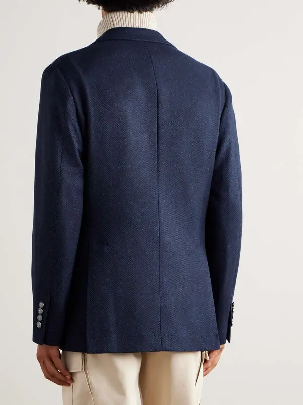 Brunello Cucinelli Herringbone Wool And Cashmere-blend Blazer - Navy