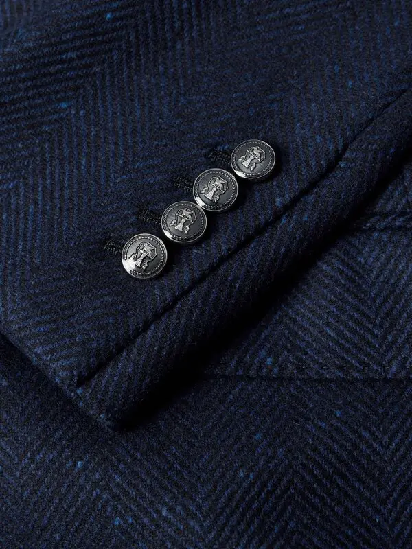 Brunello Cucinelli Herringbone Wool And Cashmere-blend Blazer - Navy