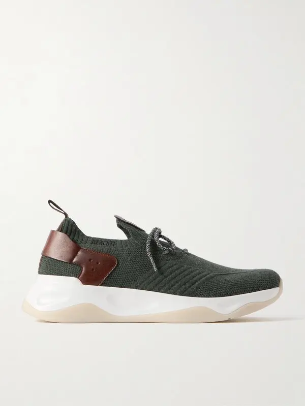 Berluti Shadow Leather-trimmed Sneakers - Green